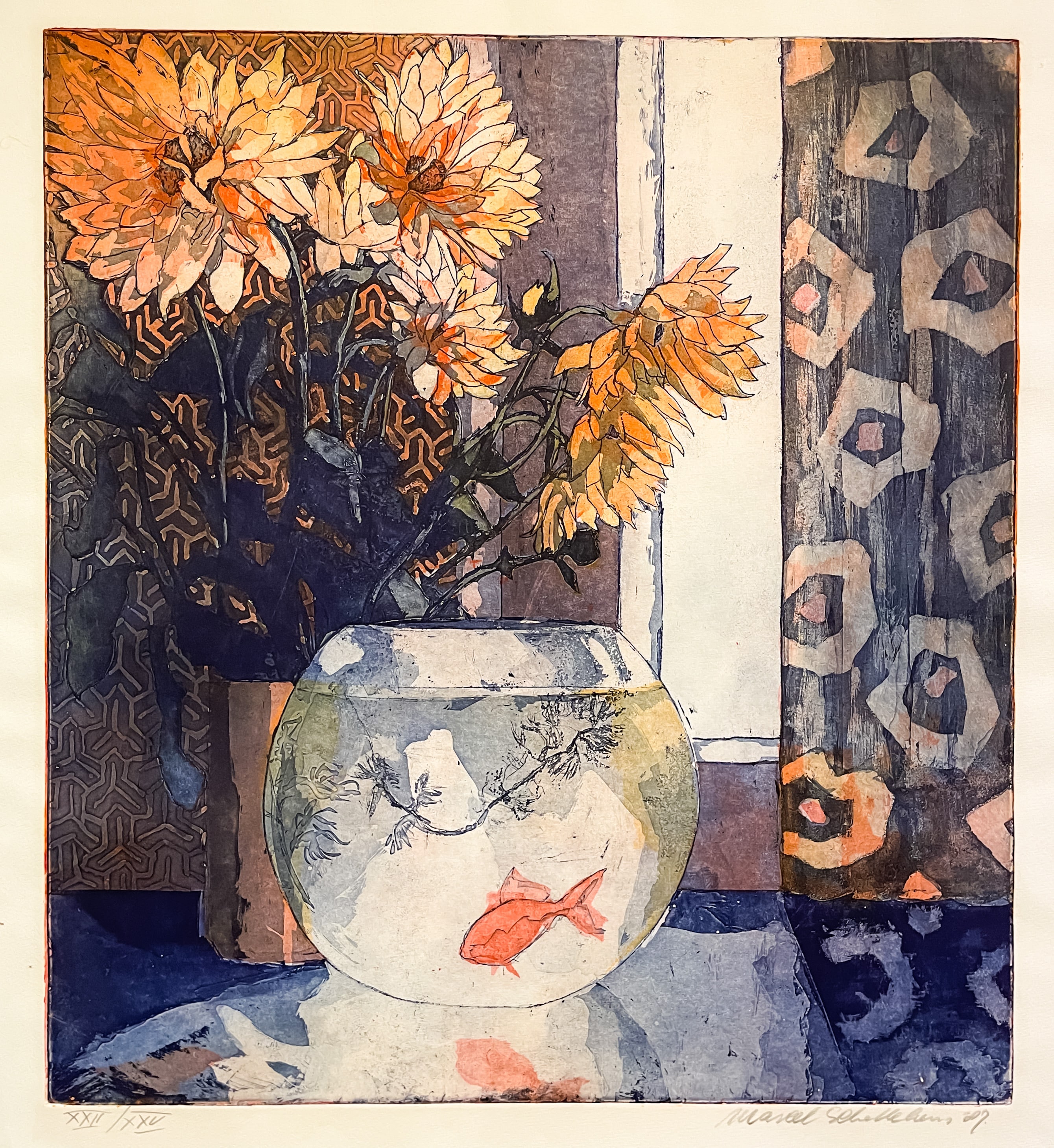 Vissenkom en bloemen - Marcel Schellekens Bax Kunst